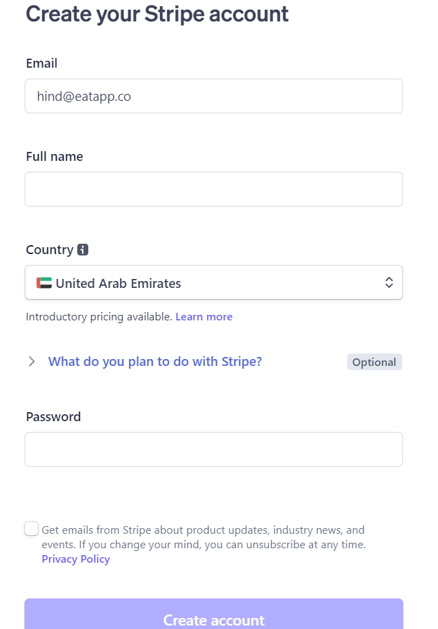 How to create a Stripe account